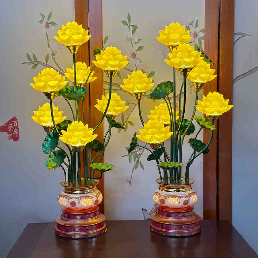 Đèn Thờ Cao Cấp 7 Bông Bát Sứ Xanh DT1067 - Bàn Thờ An Phát