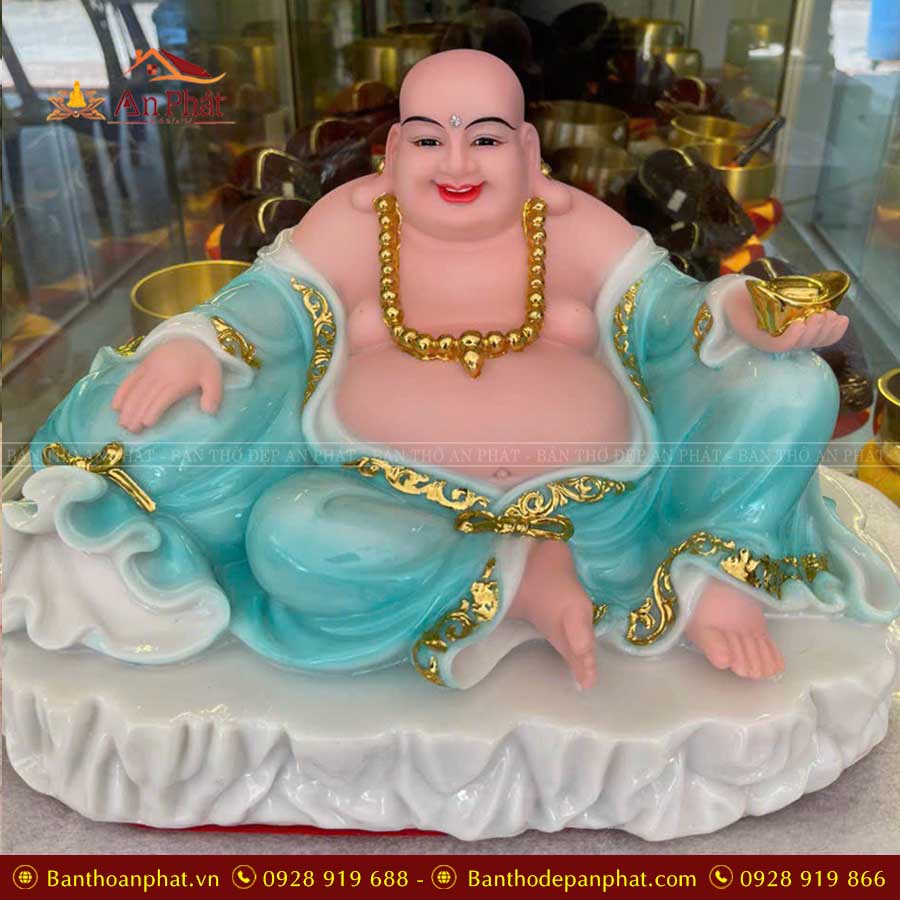 Tượng Phật Di Lặc Đá Ngồi Xanh TDL013 - Bàn Thờ An Phát
