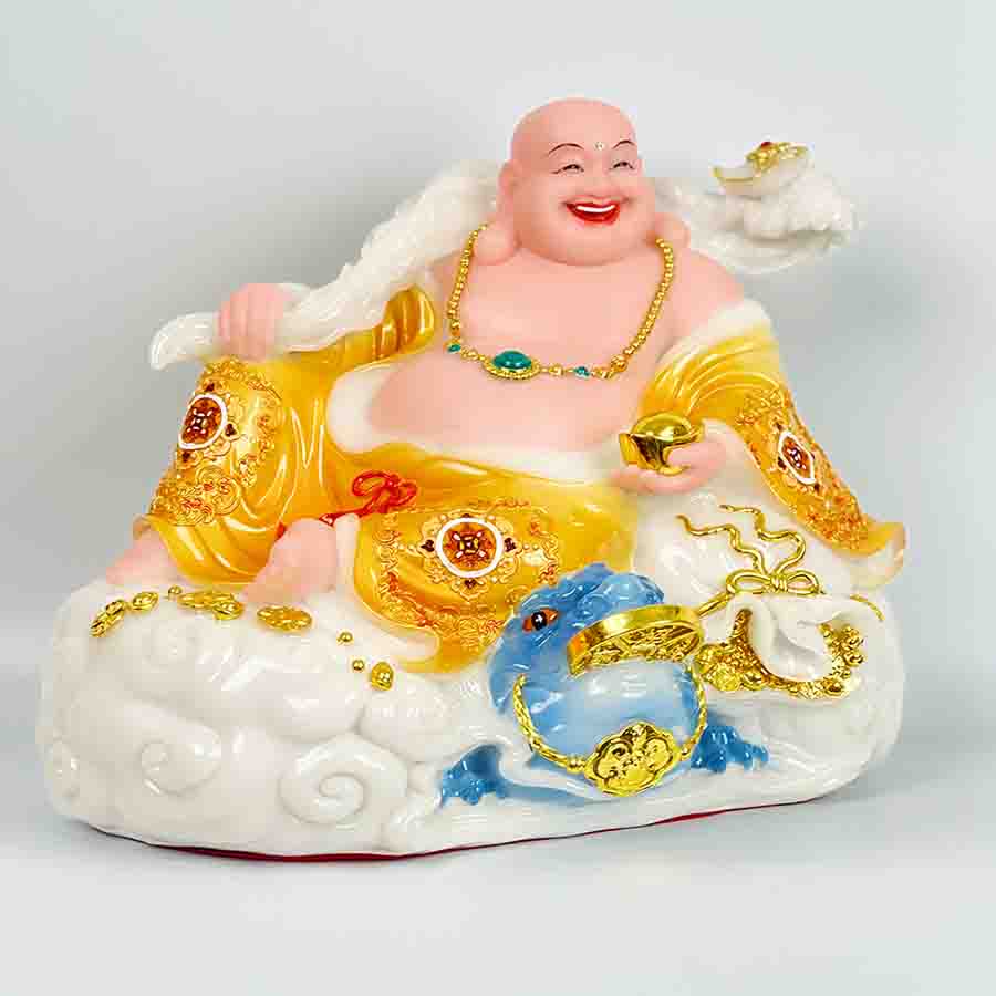 Tượng Di Lặc Đá Phú Quý Vác Đào Vàng TDL017 - Bàn Thờ An Phát