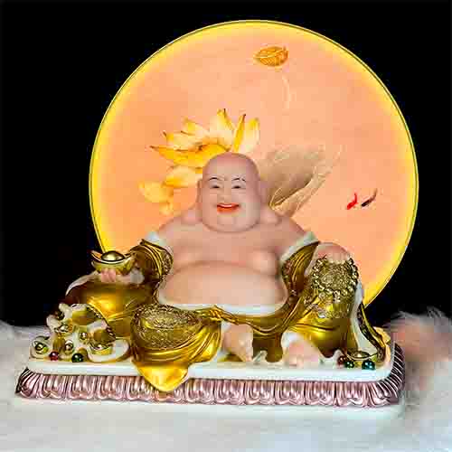 Tượng Phật Di Lặc Đá Ngồi Đế Vàng TDL025 - Bàn Thờ An Phát