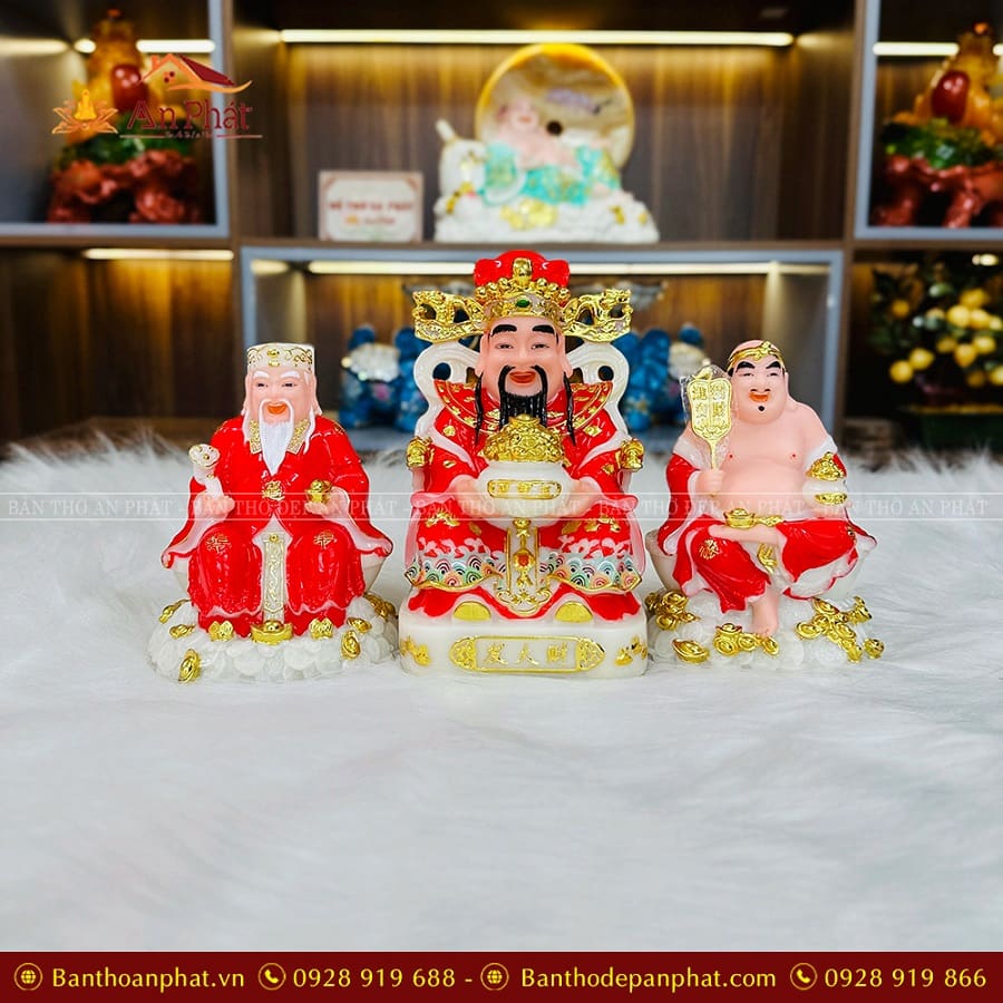 Tượng Thần Tài Thổ Địa Bộ 3 Ông Bột Đá Đài Loan T001 - Bàn Thờ An Phát