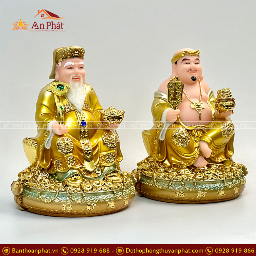 Tượng Thần Tài Thổ Địa Bộ 2 Ông Đá Vàng Cao Cấp Đế Tròn T0178 - Bàn Thờ ...