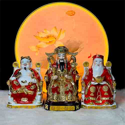 Tượng Thần Tài Thổ Địa Bộ 3 Ông Sứ Kim Đỏ T0238 - Bàn Thờ An Phát