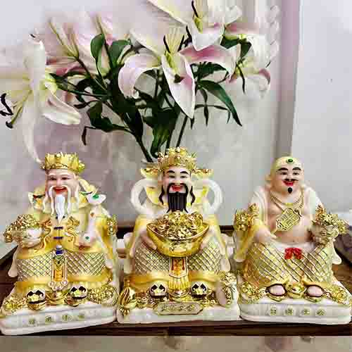 Tượng Thần Tài Ông Địa Đá Ca Rô Vàng Bộ 3 Ông Cao Cấp T0290 - Bàn Thờ ...
